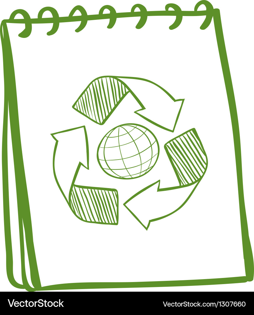 A green notebook with drawing of the recycle Vector Image