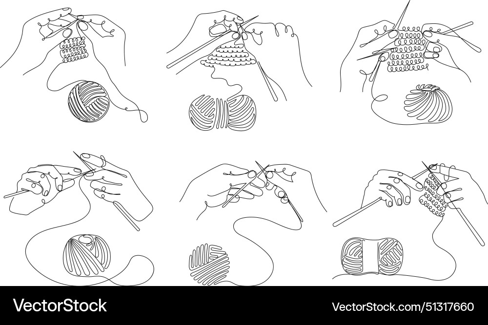 Continuous one line knitting hands Royalty Free Vector Image