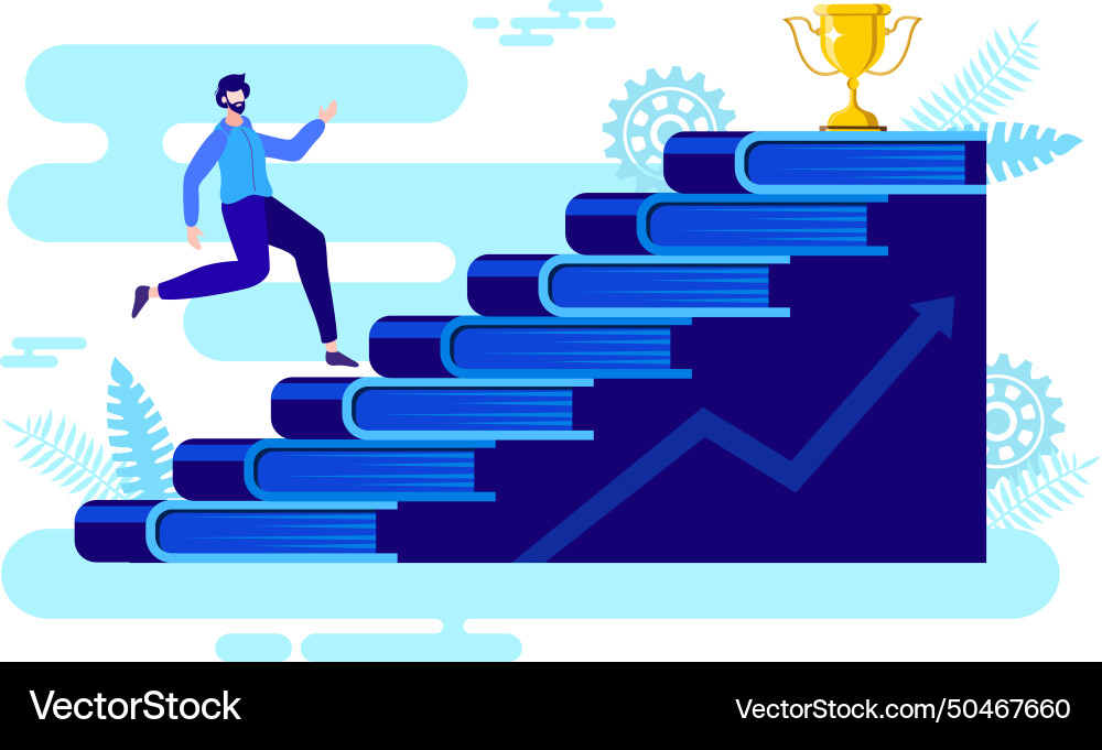 Man running on books steps towards success Vector Image