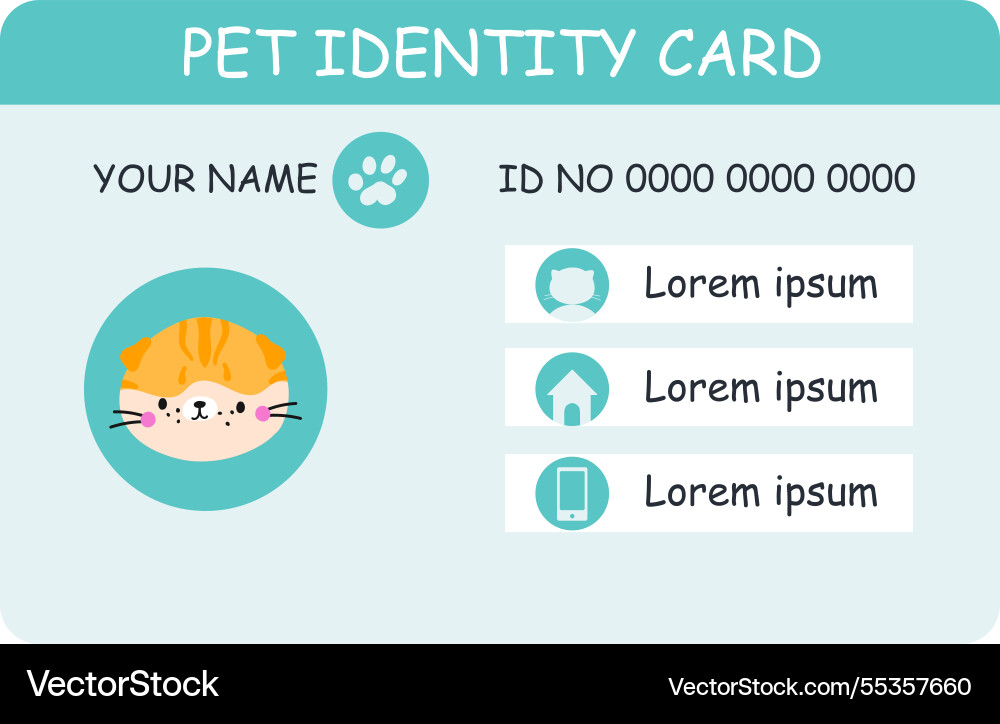 Pet id card veterinary identification Royalty Free Vector