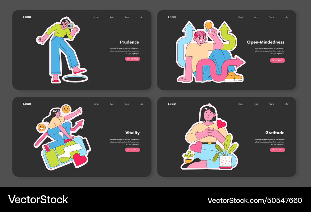 Sleek web designs displaying character strengths Vector Image