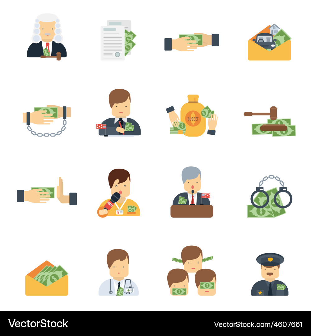 Corruption icons flat Royalty Free Vector Image