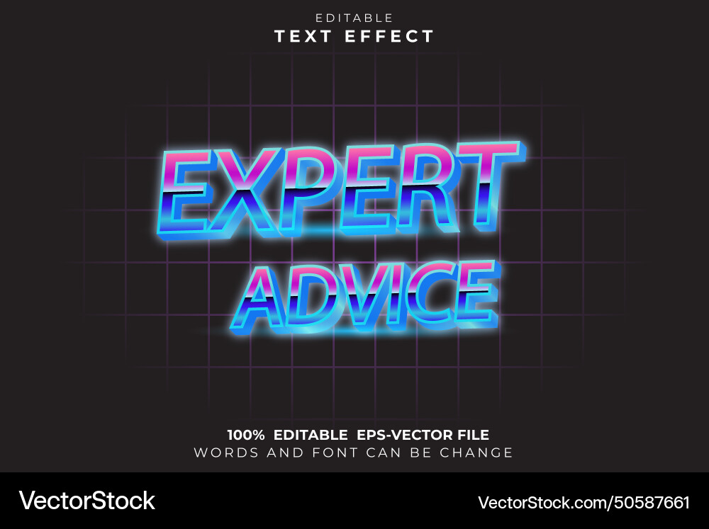 Expert advice editable text effect 3d emboss Vector Image