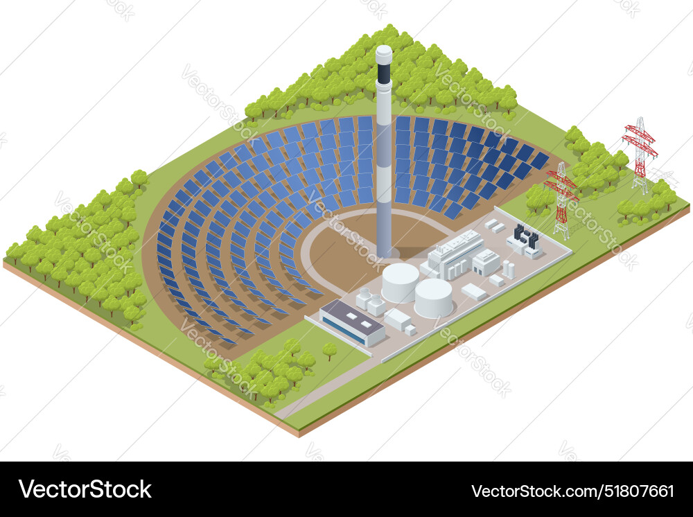 Isometric concentrated solar thermal system Vector Image