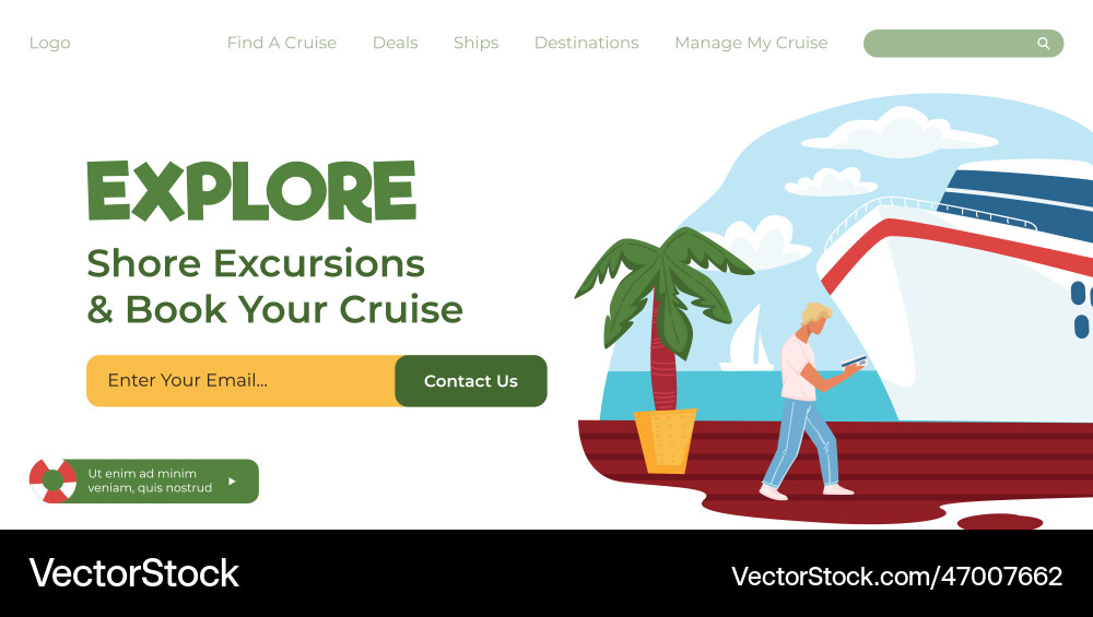 Explore shore excursions and book your cruise Vector Image
