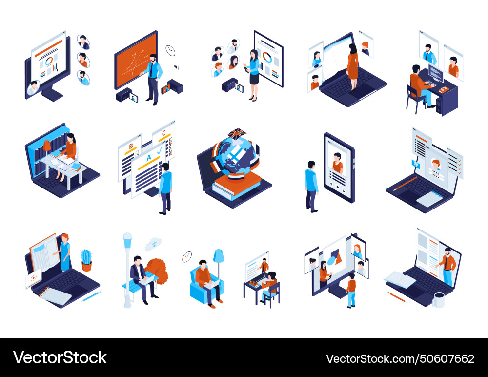 Online education set Royalty Free Vector Image