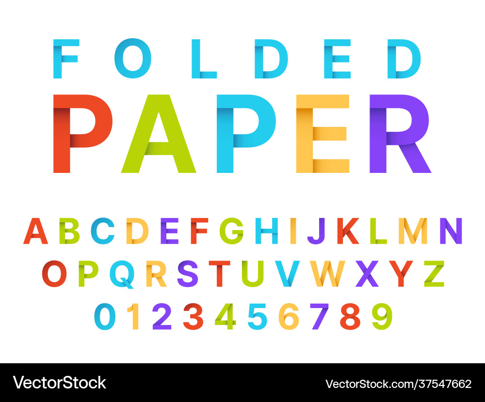 Paper folding alphabet origami style color Vector Image