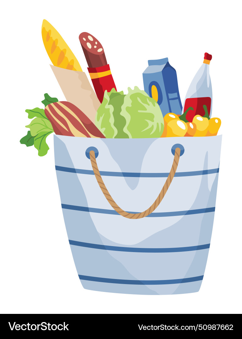 Paper shopping bag products grocery different Vector Image