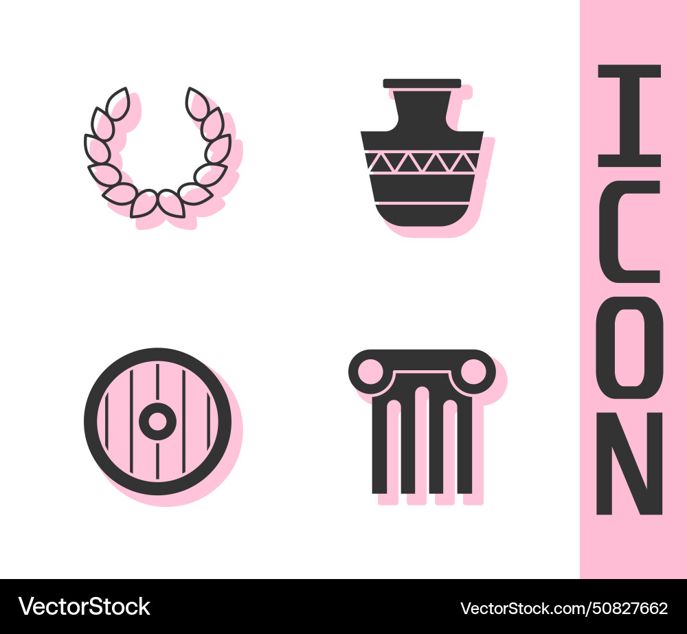Set ancient column laurel wreath greek shield Vector Image