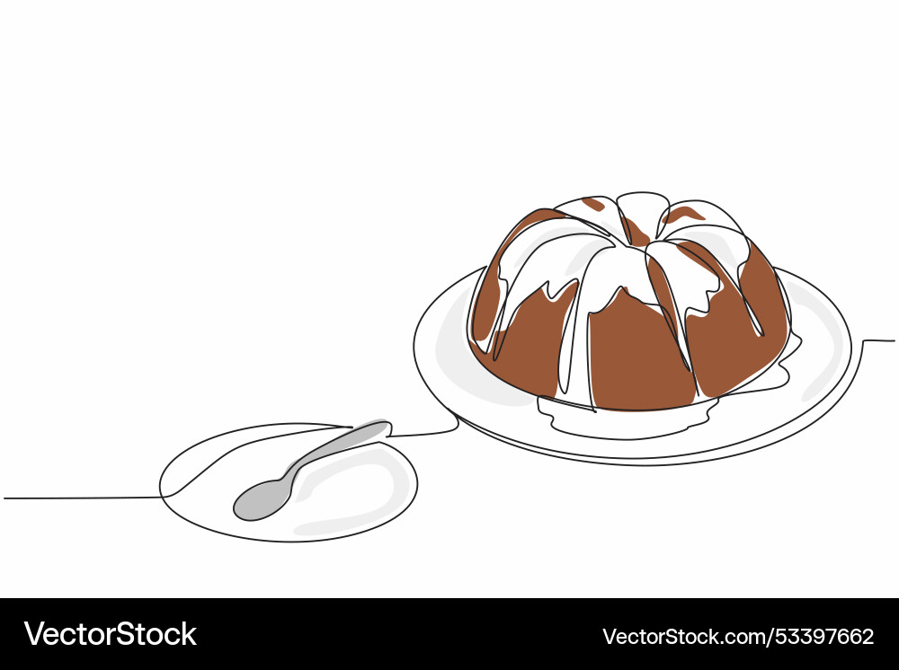 Single one line drawing pound cake vanilla cream Vector Image