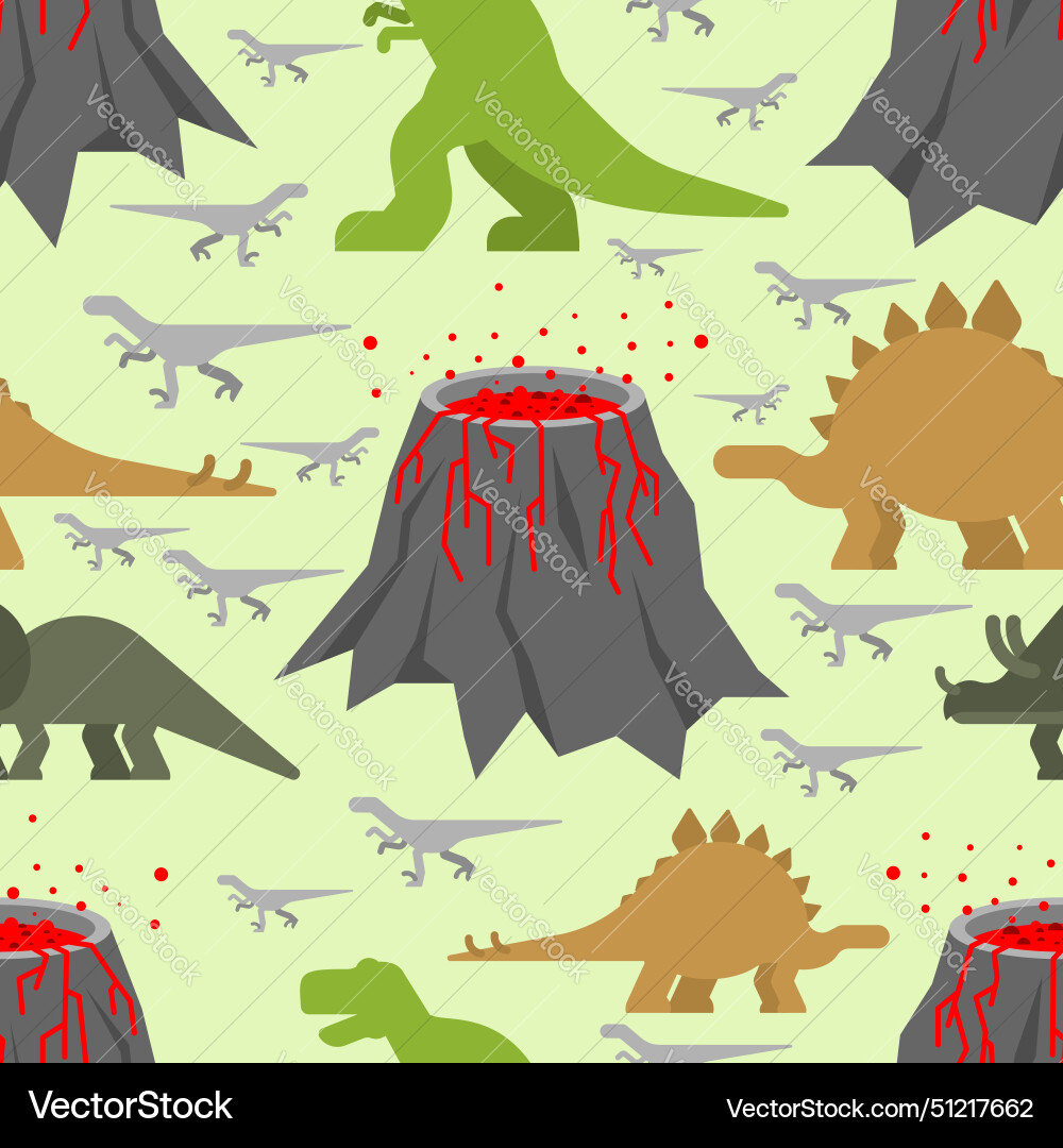 Volcano and dinosaur pattern seamless dino Vector Image