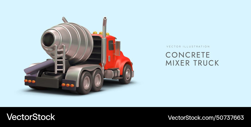 Back view of 3d realistic concrete mixer truck Vector Image