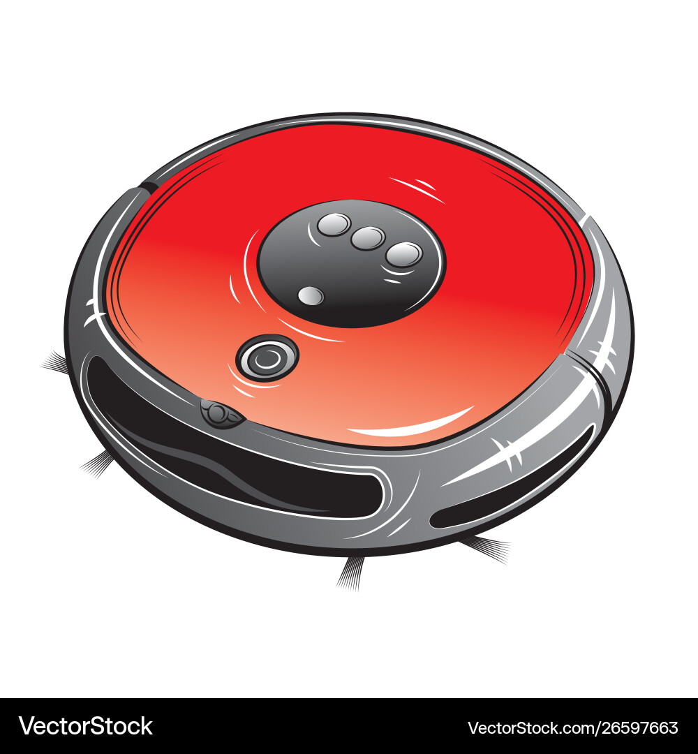 Drawing red robotic vacuum cleaner Royalty Free Vector Image
