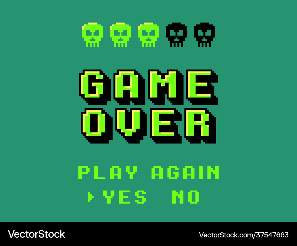 Game over screen pixel 8 bit final Royalty Free Vector Image