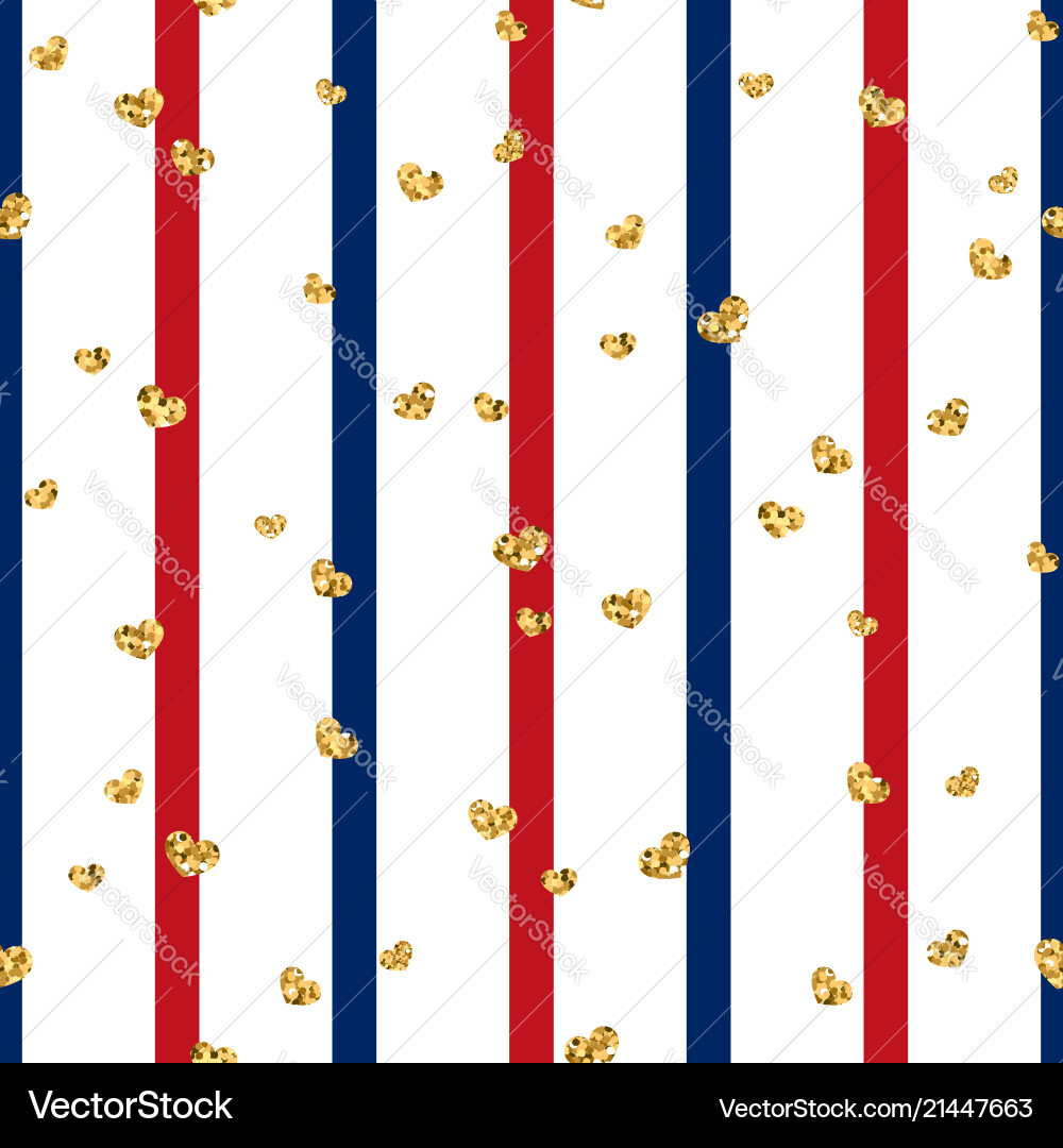 Gold heart seamless pattern red-blue-white Vector Image