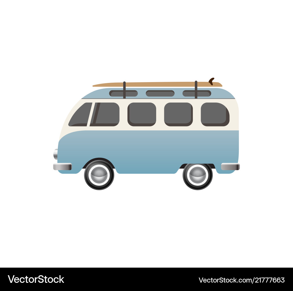 Hippie bus with surfboard Royalty Free Vector Image