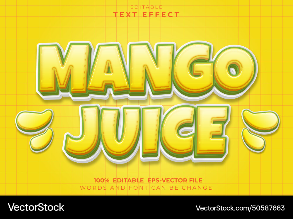 Mango juice editable text effect 3d cartoon style Vector Image