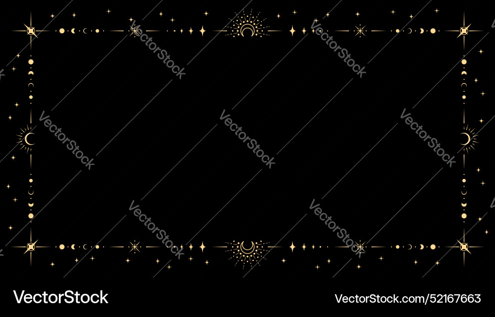 Mystic celestial frame line star and moon borders Vector Image