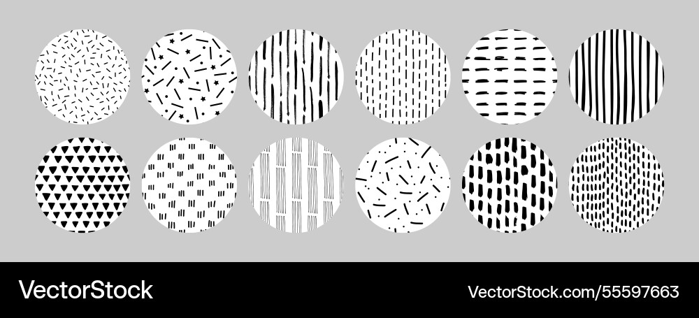 Set of circle doodle textures with hand drawn art Vector Image
