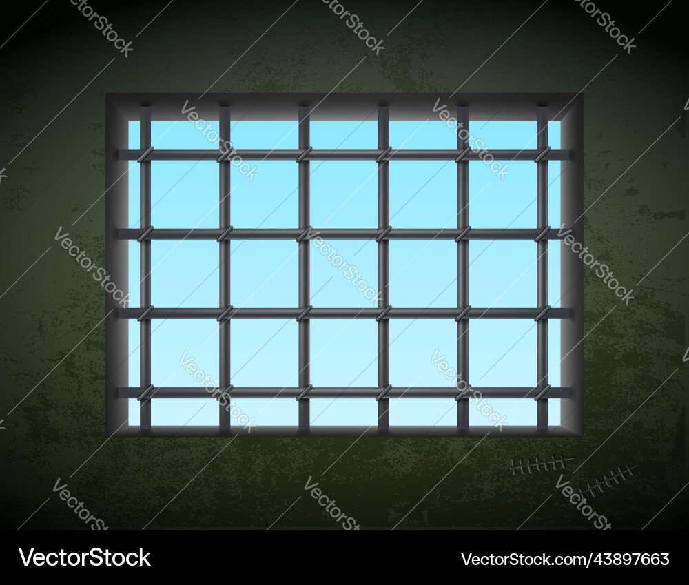 Window with metal prison bars in a cell Royalty Free Vector