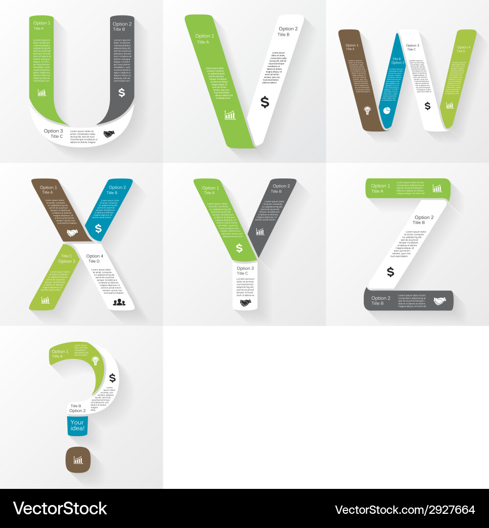 Font infographic diagram presentation letters u v Vector Image