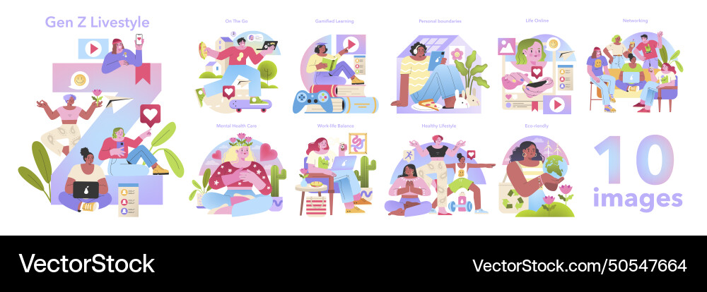 Gen z lifestyle set Royalty Free Vector Image - VectorStock