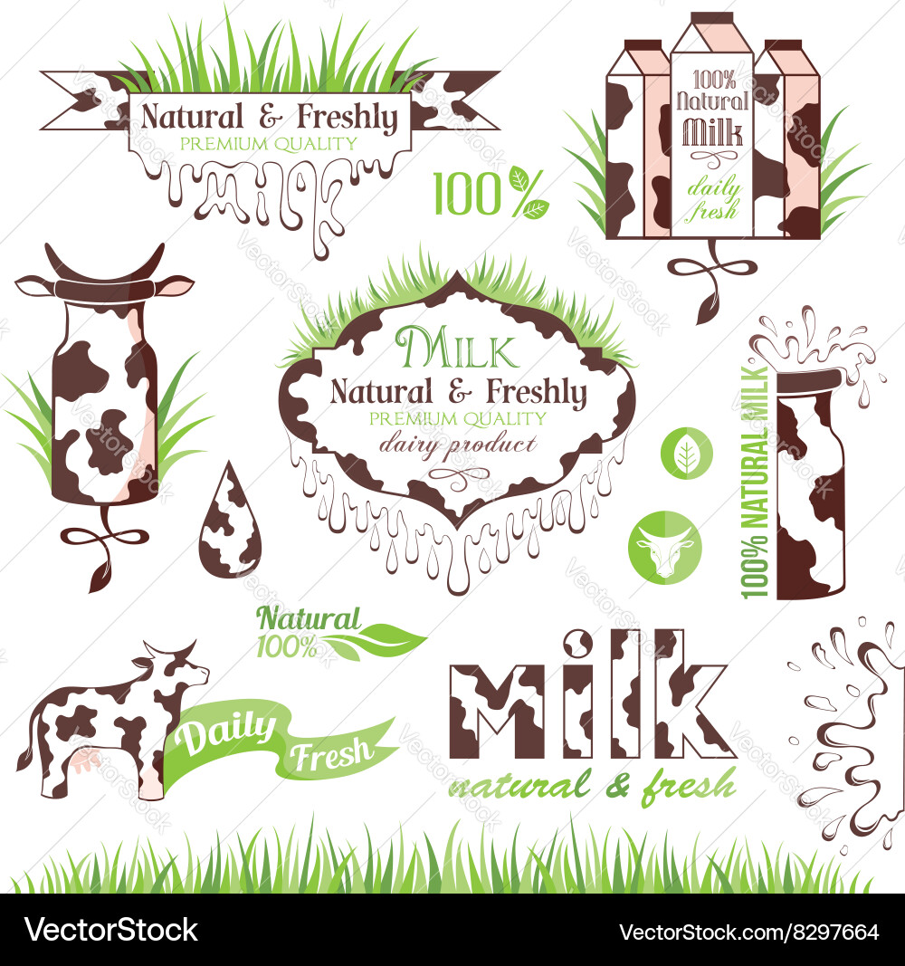 Milk labels stickers and banners Royalty Free Vector Image
