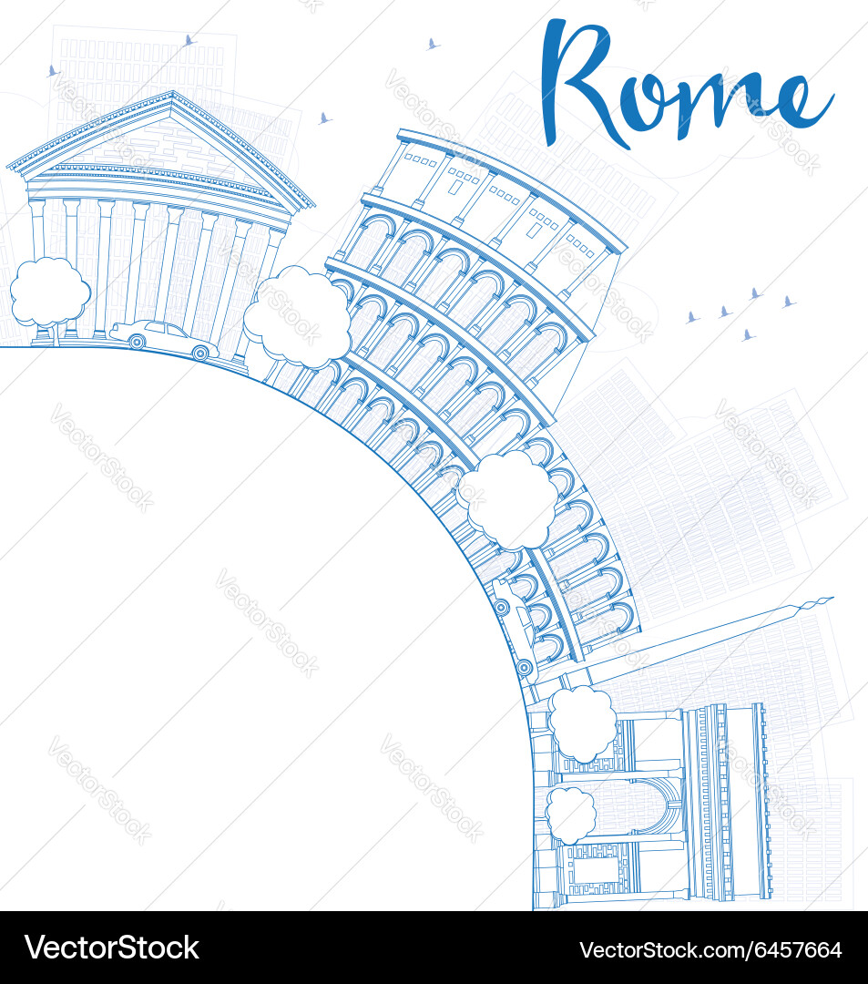 Outline rome skyline with blue landmarks Vector Image