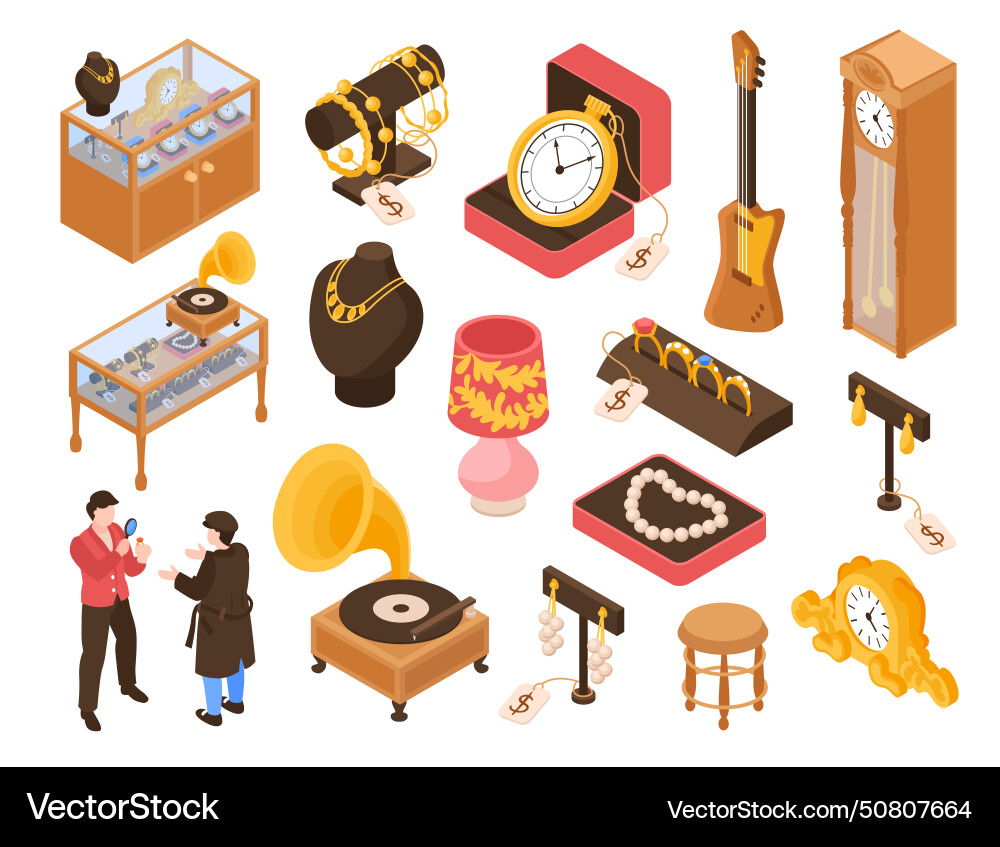 Pawn shop isometric set Royalty Free Vector Image