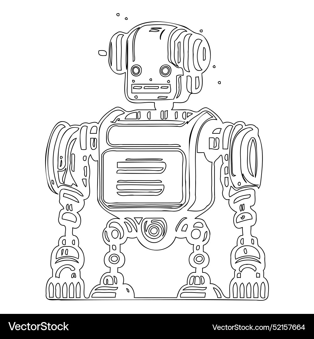 Robot outline sketch Royalty Free Vector Image