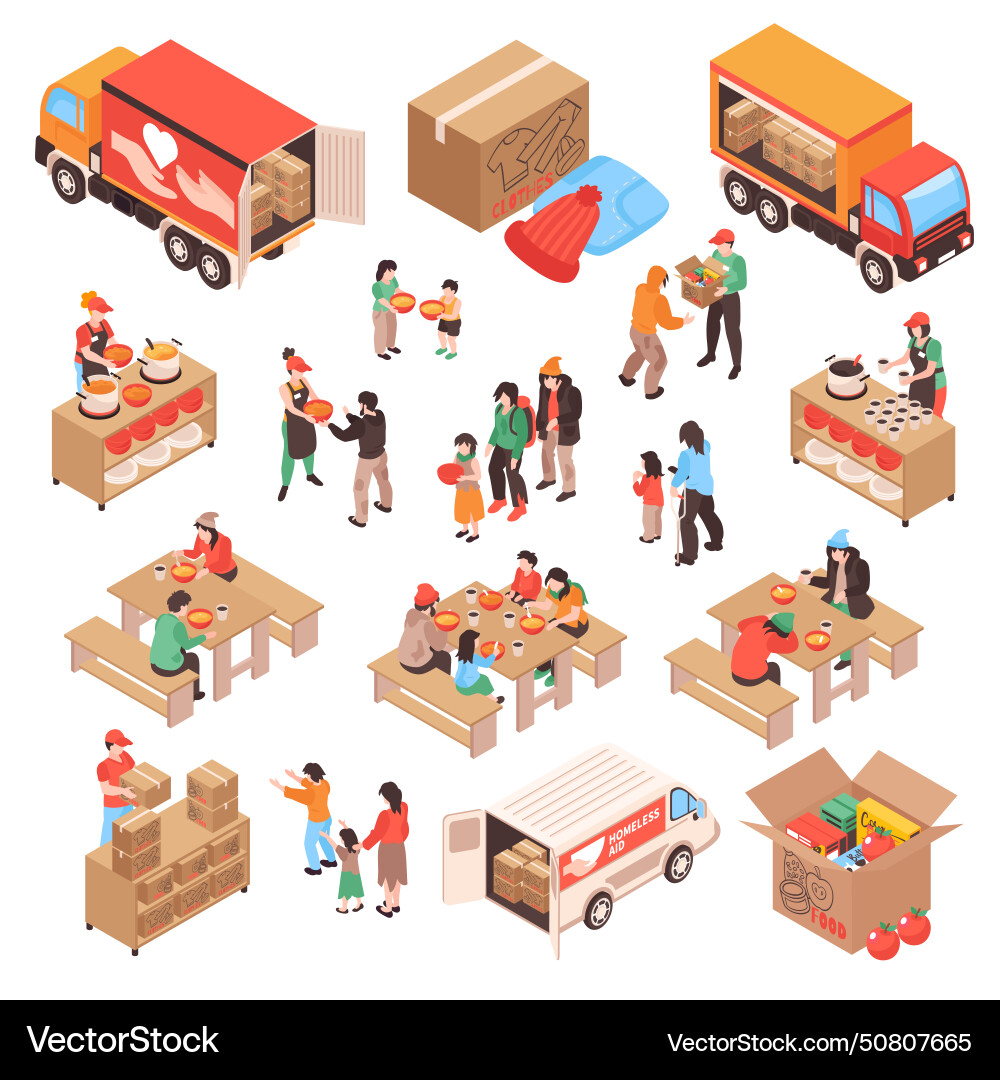 Charity isometric set Royalty Free Vector Image