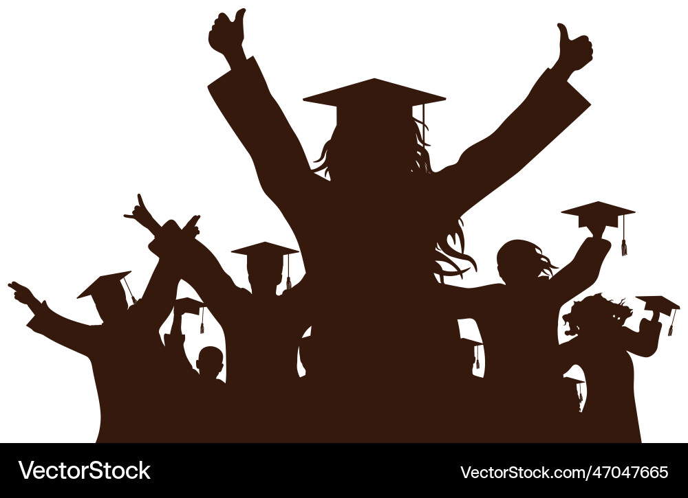 Cheerful graduate students silhouette graduation Vector Image