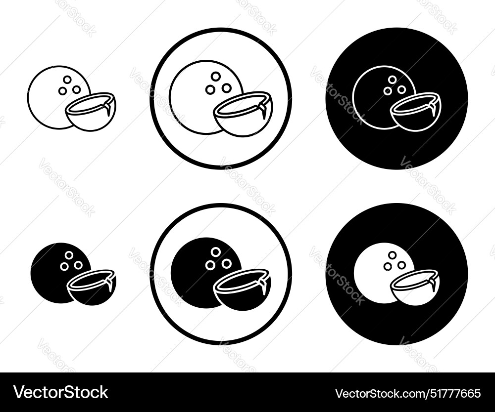 Coconut icon set black filled and outlined style Vector Image