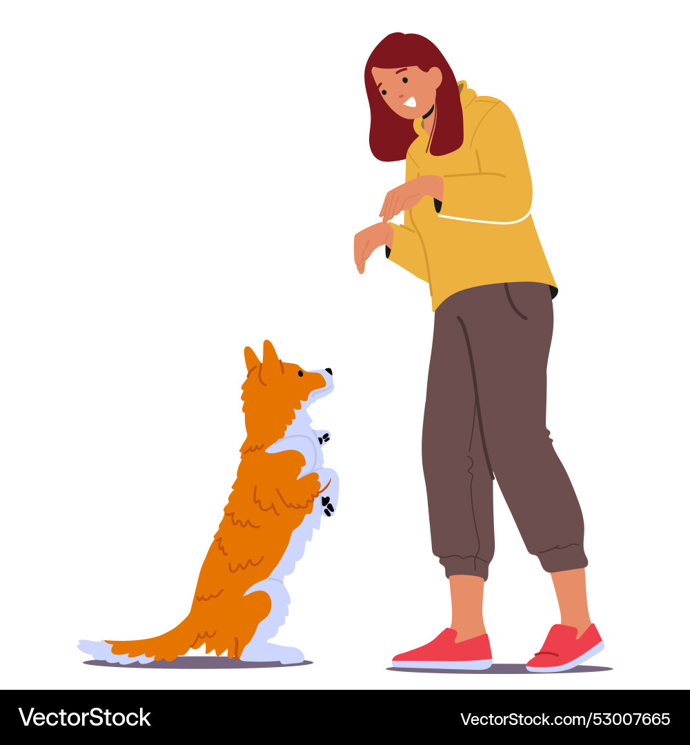 Dog trainer character giving command bunny Vector Image