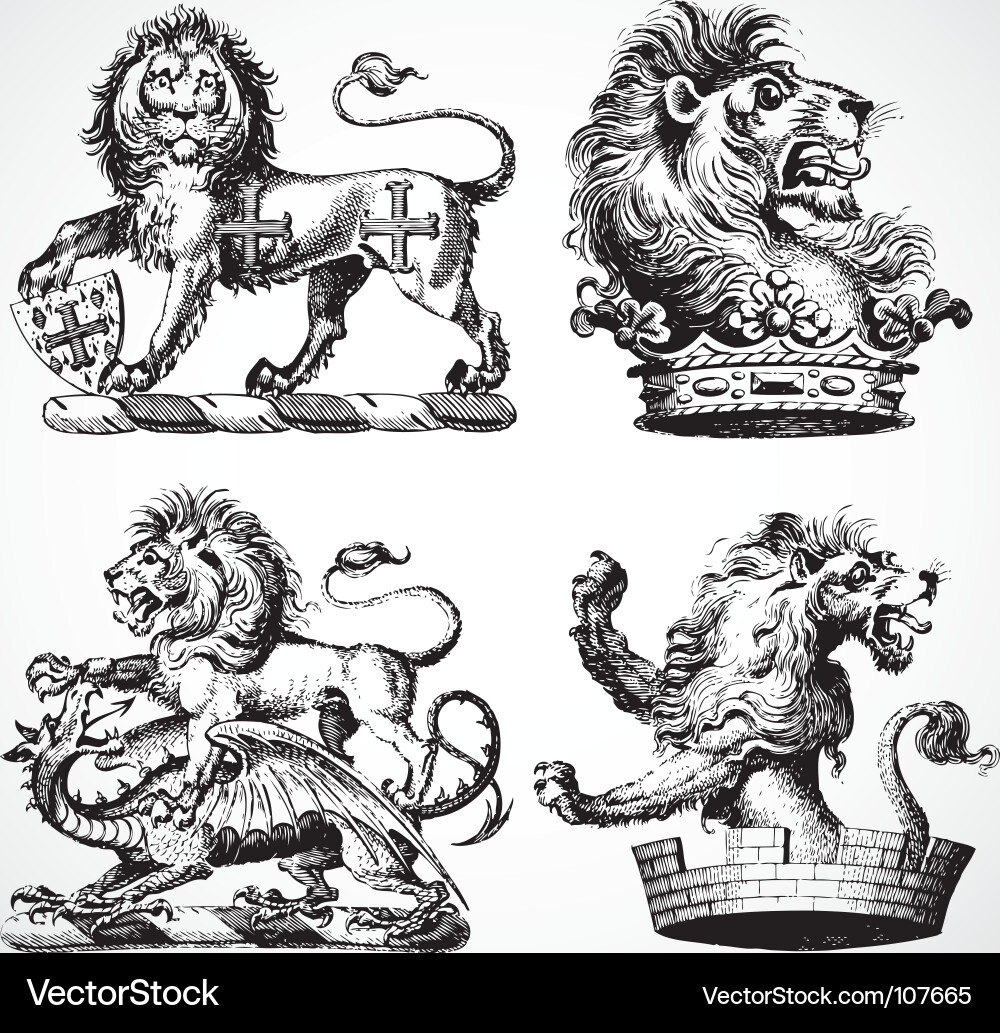 Gothic Lion Ornaments - Vintage Style Royalty Free Vector