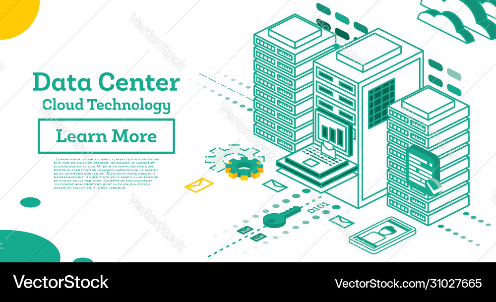 Isometric working data center full rack Royalty Free Vector