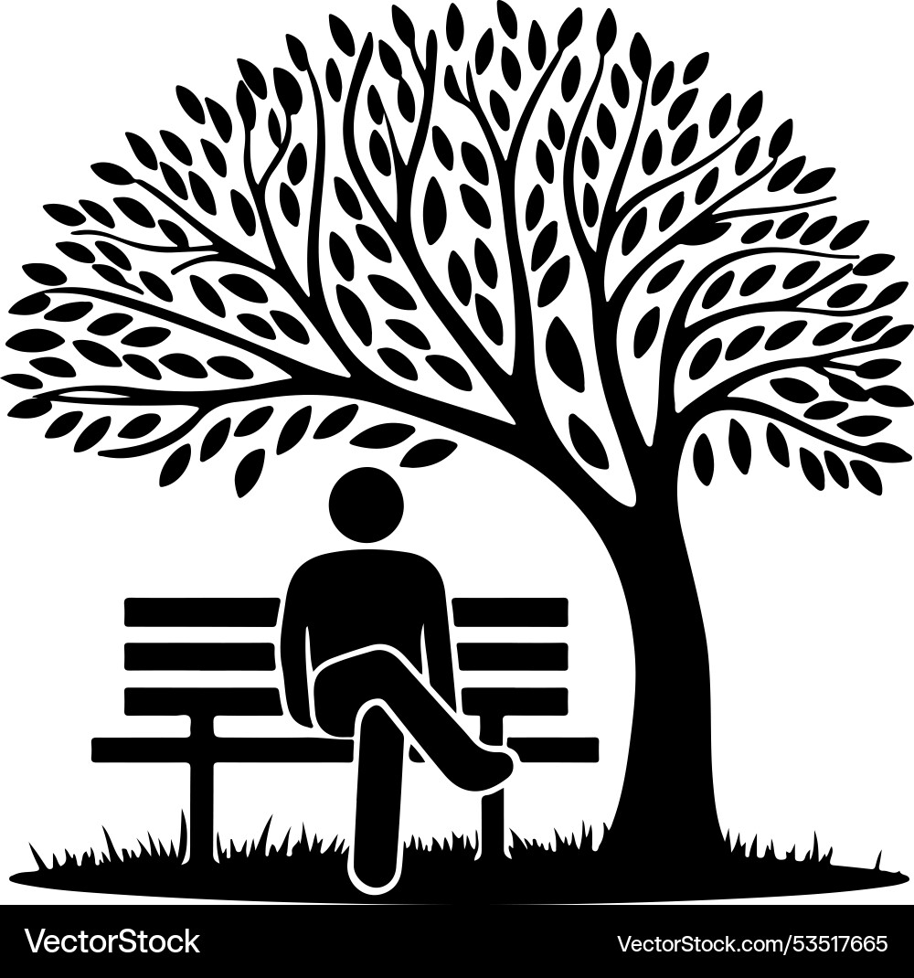 Person sitting on a bench under tree Royalty Free Vector