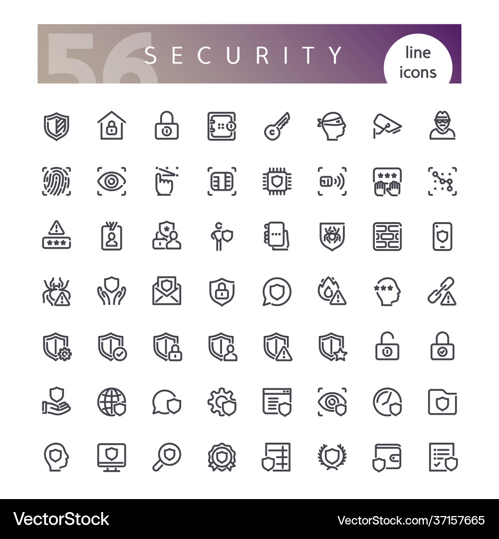 Security Line Icons - Access & Protection Vector Image