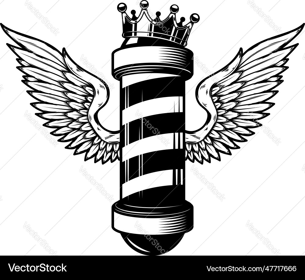 Barber pole with king crown and wings design Vector Image
