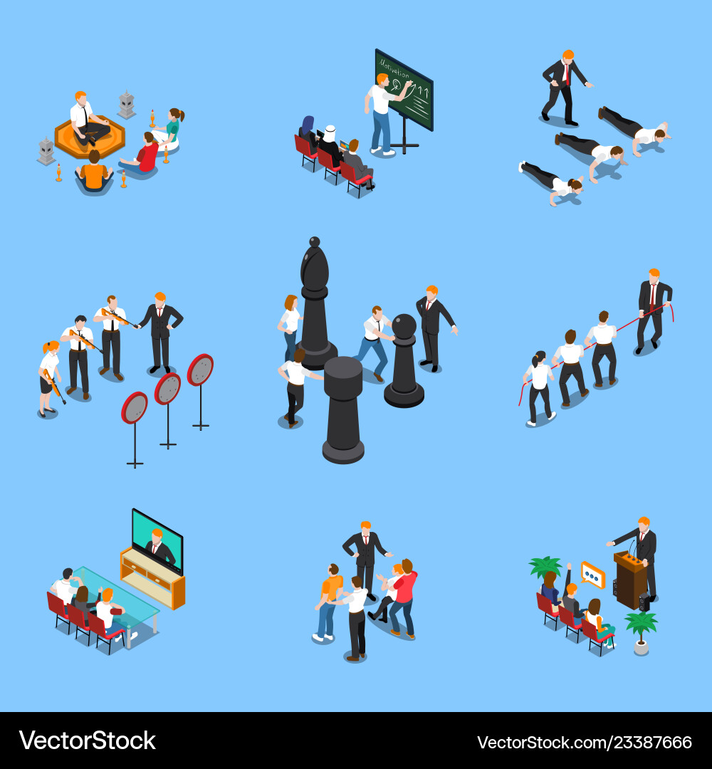 Business coaching isometric set Royalty Free Vector Image
