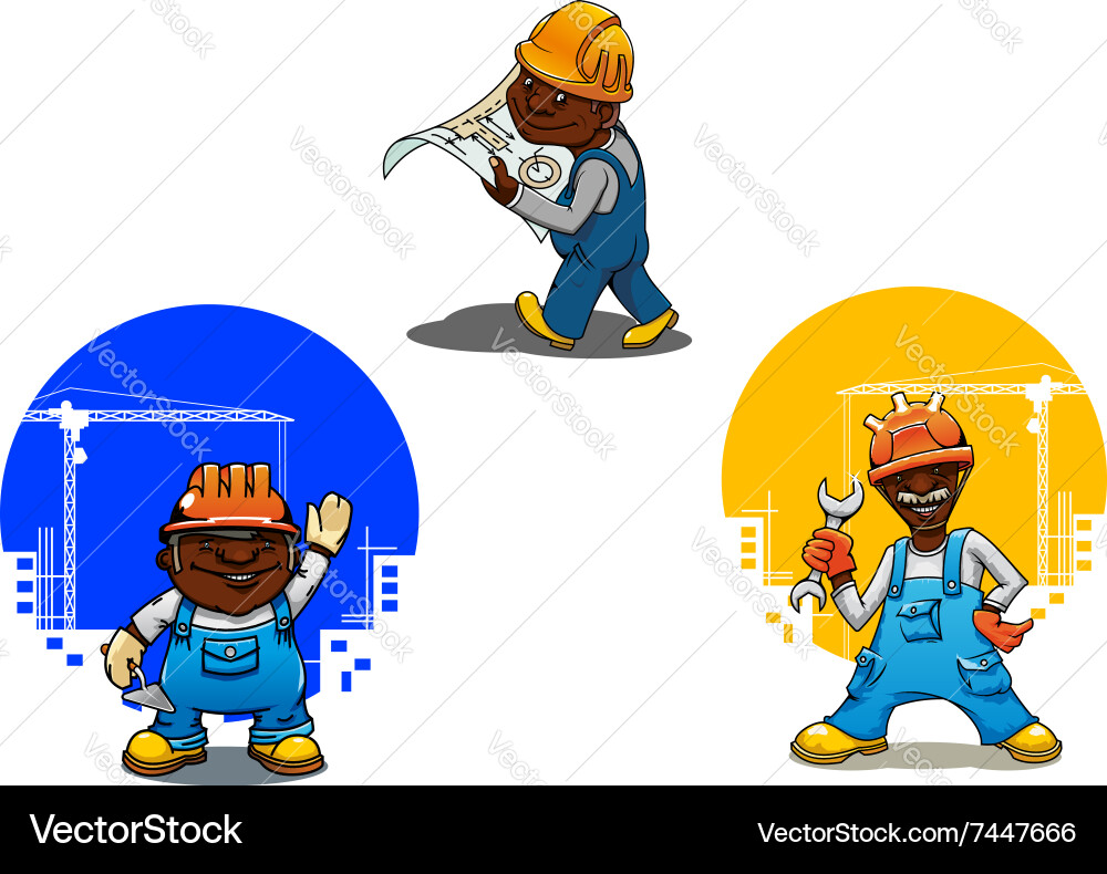 Cartoon builder bricklayer and engineer Royalty Free Vector