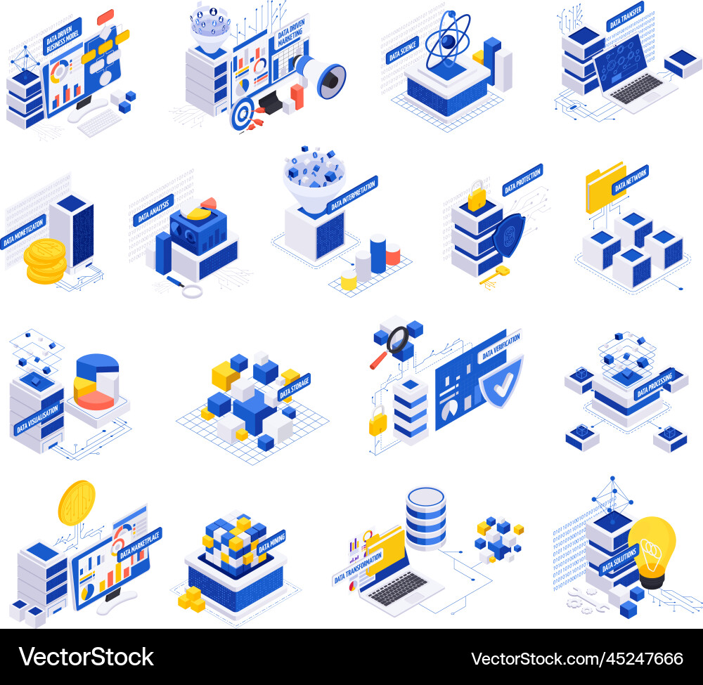 Data economy icon set Royalty Free Vector Image