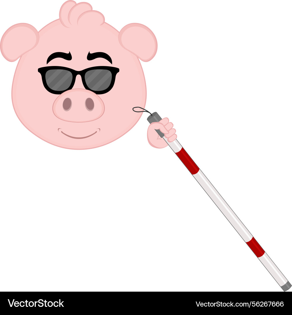 Emoji pig character blind cane Royalty Free Vector Image