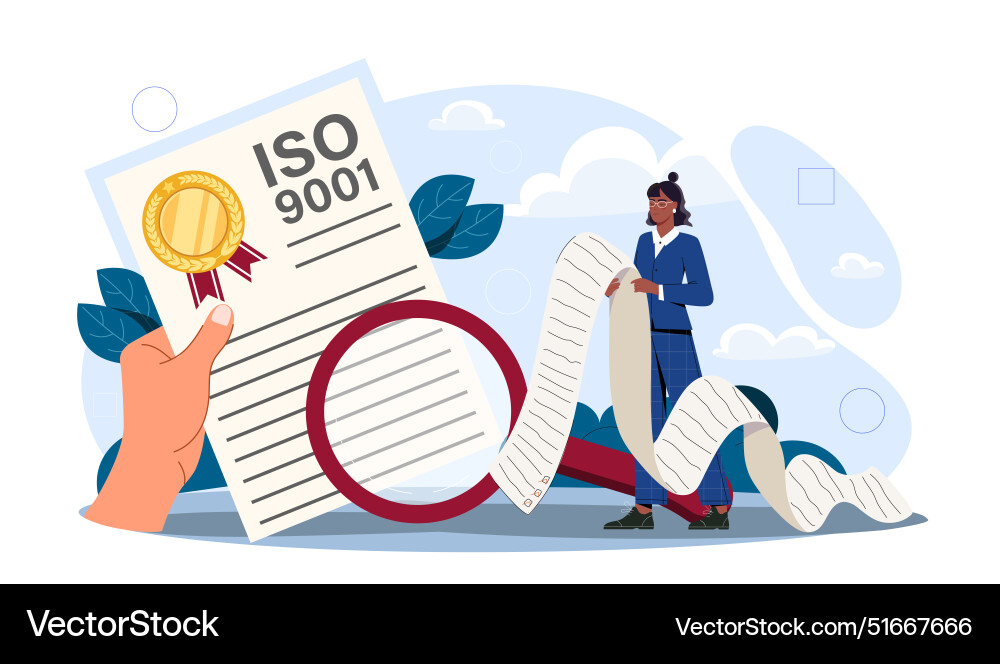 Iso certification concept woman inspector in suit Vector Image