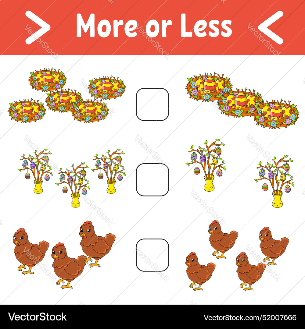 More or less educational activity worksheet Vector Image