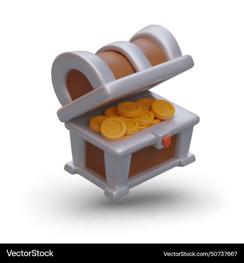 3d offene Brust mit Münzen Schatz in Cartoon Vektorbild