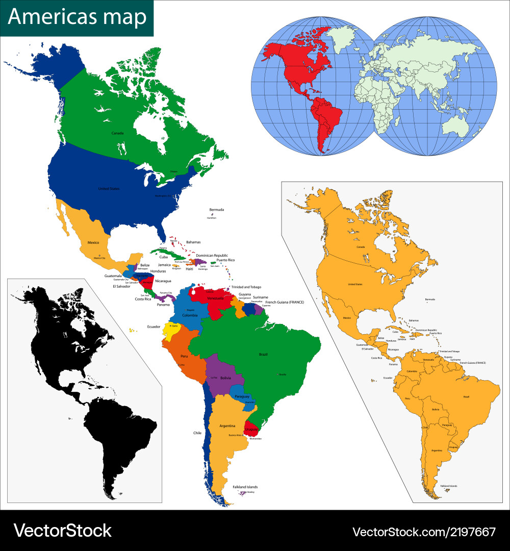 Americas Continent Map Royalty Free Vector Image