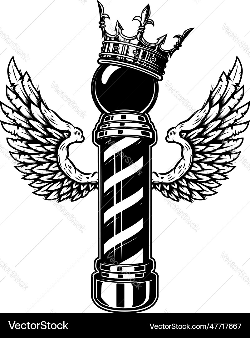 Barber pole with king crown and wings design Vector Image