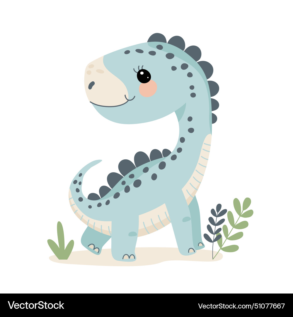Cute cartoon blue dinosaur Royalty Free Vector Image