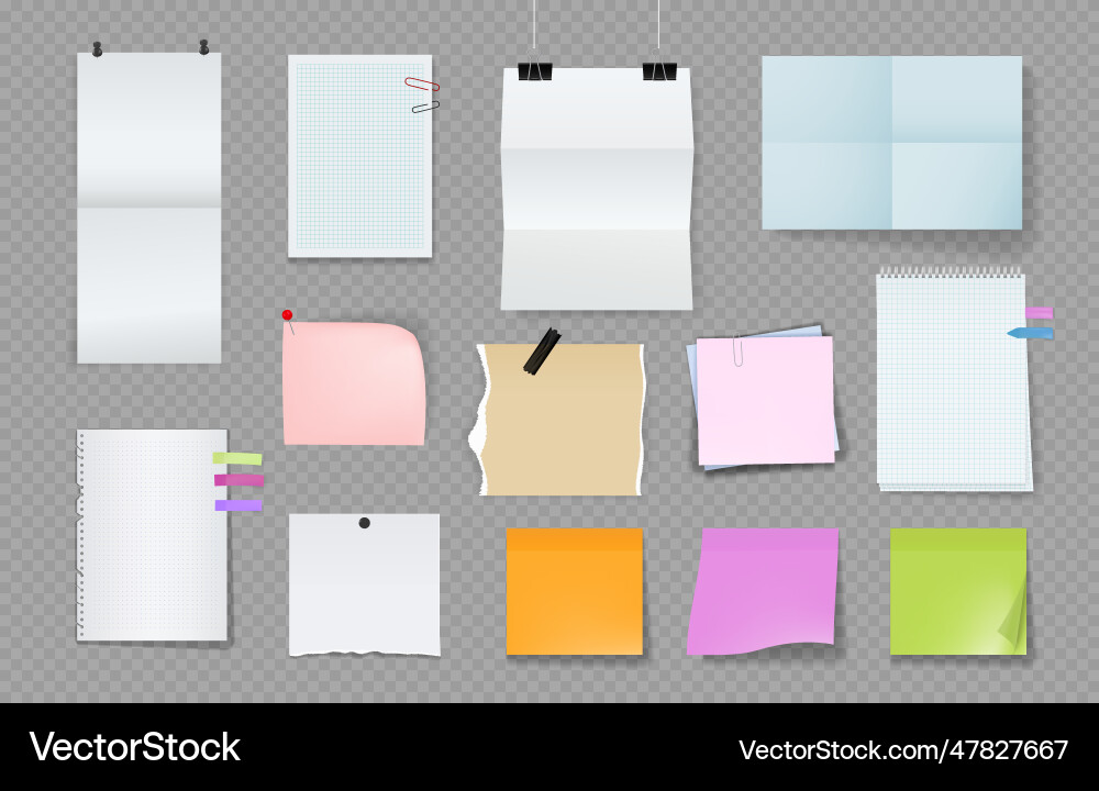 Notepad paper notes collection pin sticky memo Vector Image